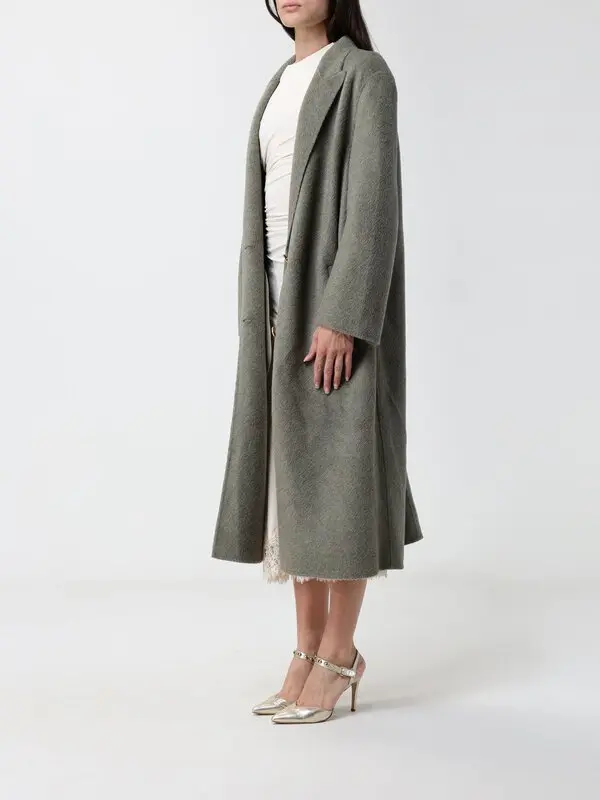 Alberta Ferretti Single-breasted Long Coat In Wool Cashmere And Silk With Lapels
