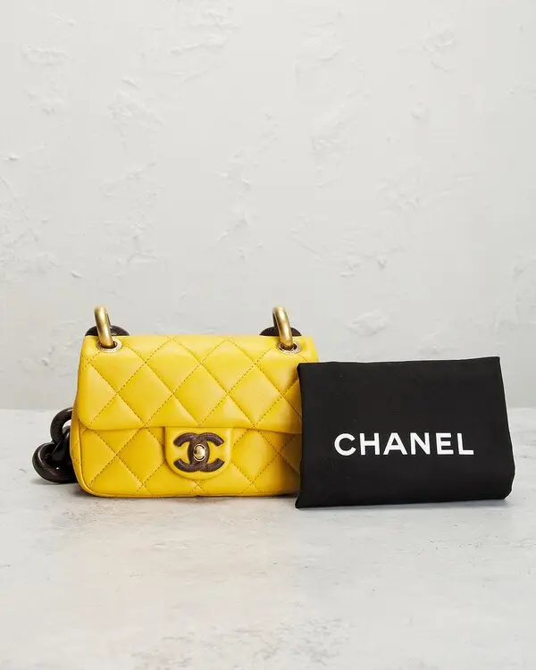 FWRD RENEW Chanel Lambskin Paris-dakar Wenge Wood Mini Square Flap Bag