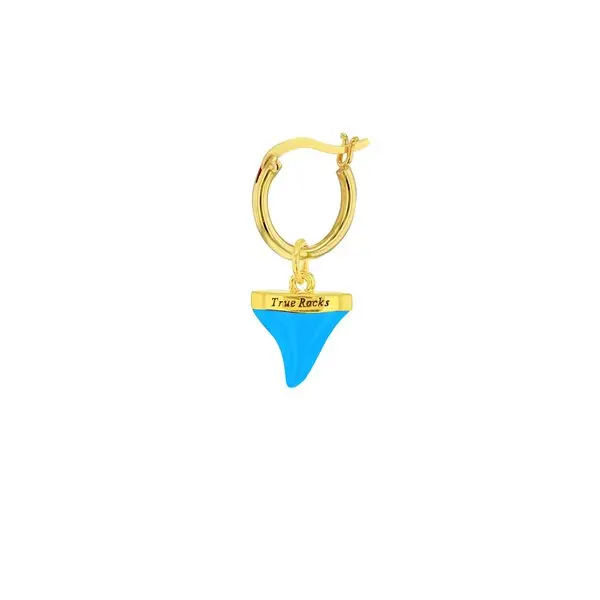 TRUE ROCKS Turquoise Enamel & Gold Plated Sharks Tooth Charm On Hoop Earrings - Blue/gold