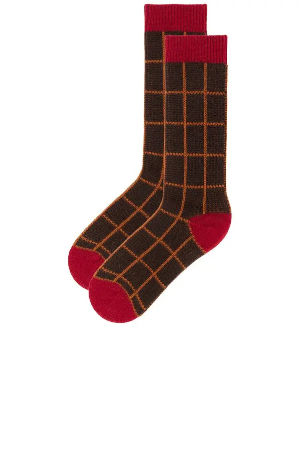 Guest In Residence The Checker Soft Sock In Brown - Burnt Cocoa Combo