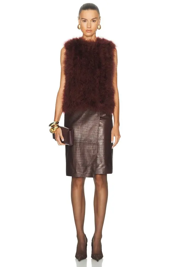 YVES SALOMON Feather Vest In Burgundy