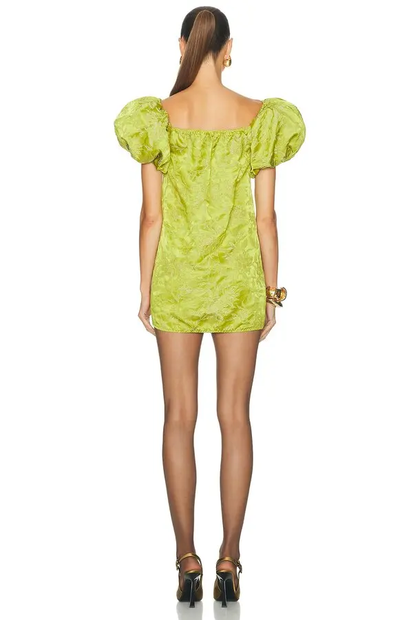 Saint Laurent Satin Mini Dress In Green - Vert Acide & Or