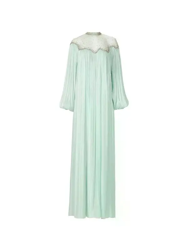 Costarellos Elline Crystal-embroidered Kaftan Gown - Green