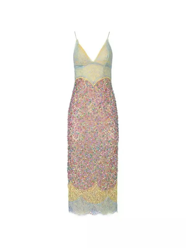 Costarellos Alessia Chantilly Lace Sequined Midi Dress