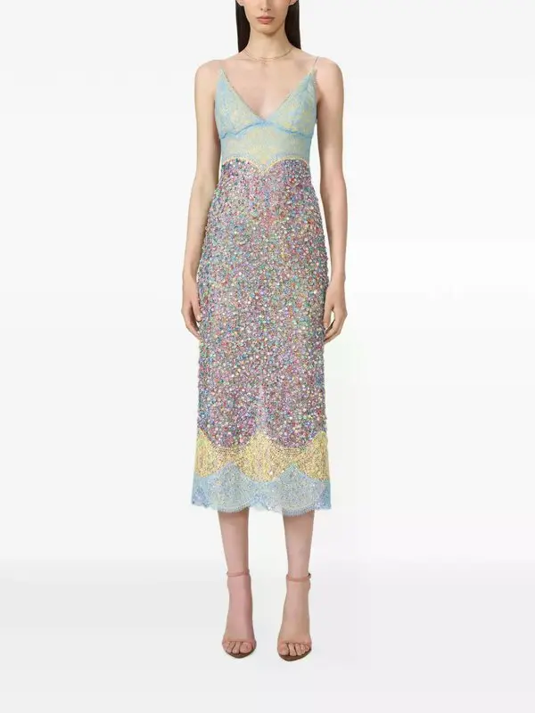 Costarellos Alessia Chantilly Lace Sequined Midi Dress