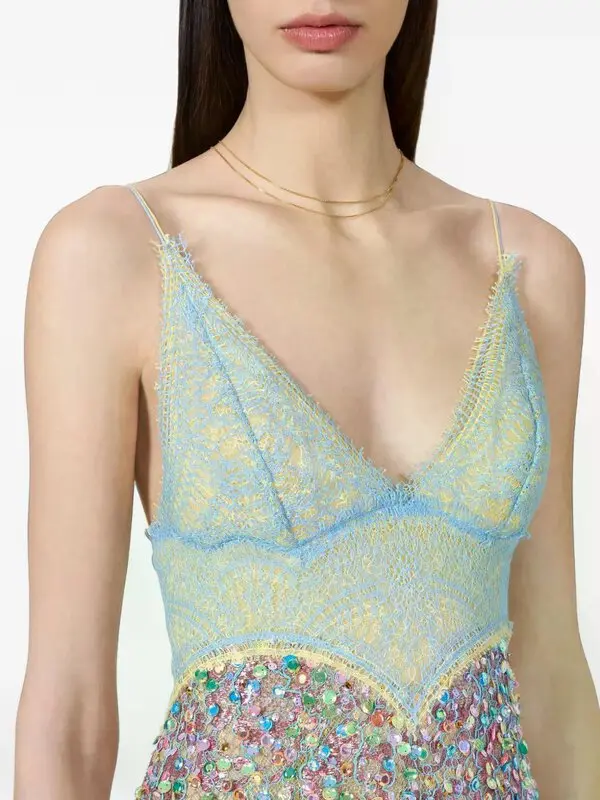 Costarellos Alessia Chantilly Lace Sequined Midi Dress