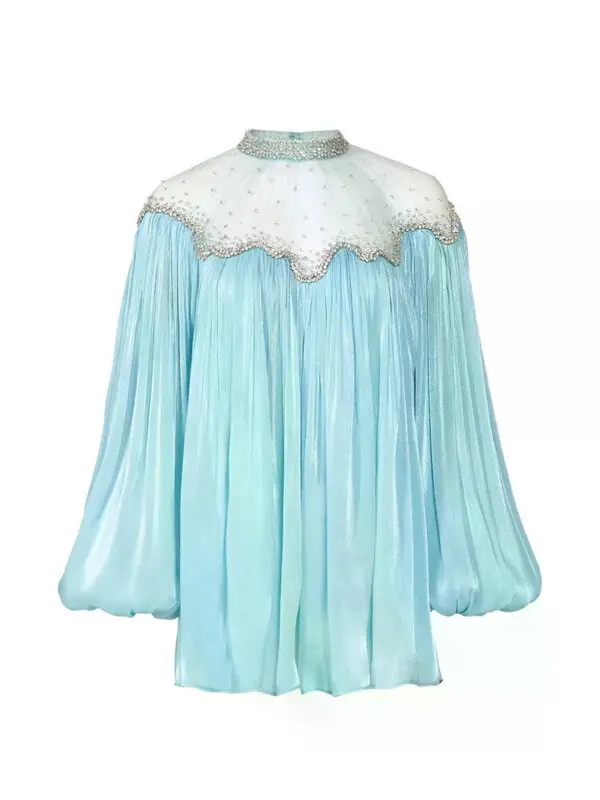 Costarellos Timma Crystal-embroidered Balloon-sleeve Blouse