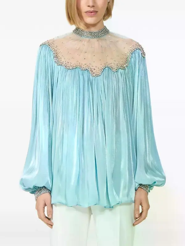 Costarellos Timma Crystal-embroidered Balloon-sleeve Blouse