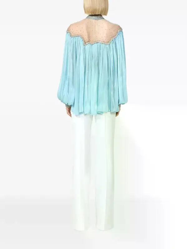 Costarellos Timma Crystal-embroidered Balloon-sleeve Blouse - Blue