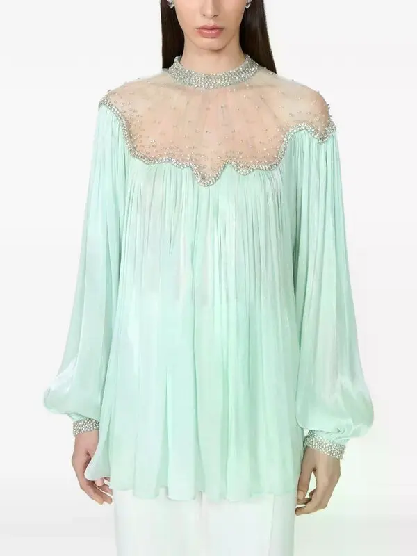 Costarellos Timma Crystal-embellished Georgette Blouse - Green