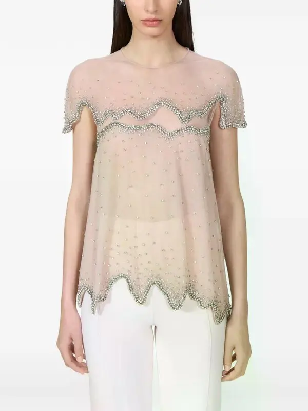 Costarellos Anika Crystal-embellished Tulle Top