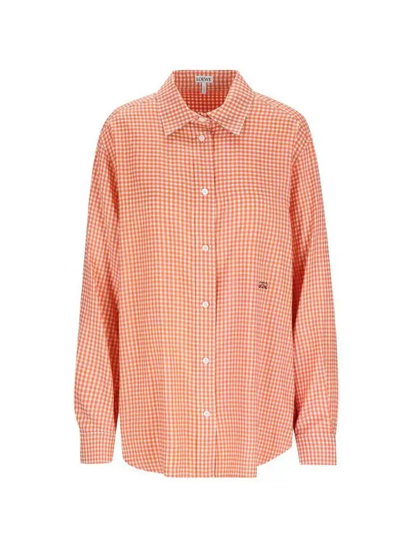 Loewe Anagram-embroidered Micro-checked Shirt - Orange