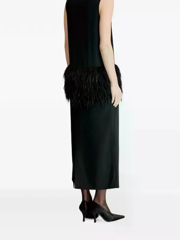 Loulou De Saison Sonia Feather-trim Midi Dress - Black