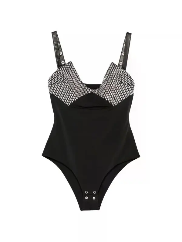 MITILIANE COUTURE Leather-straps Studded Bodysuit