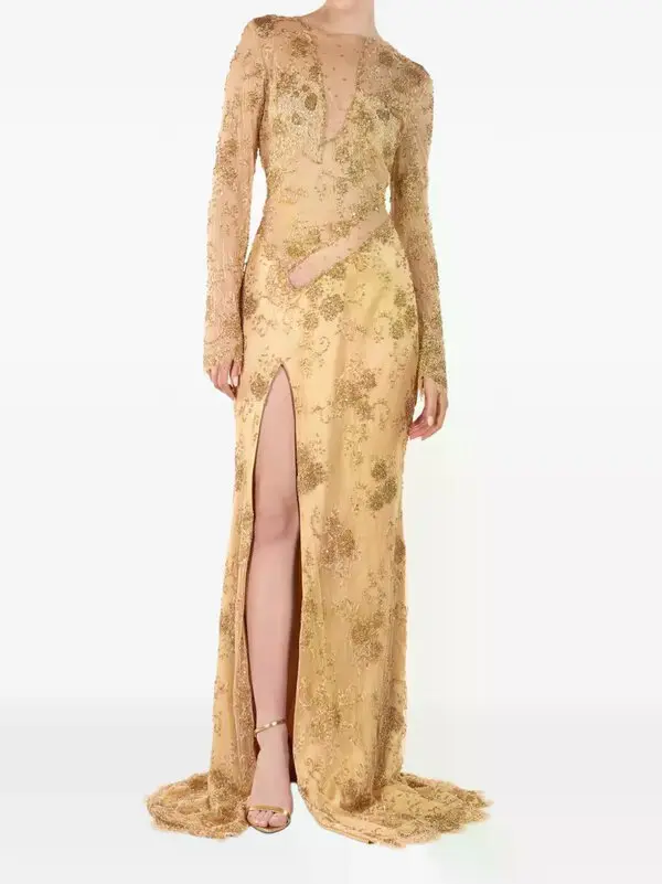 ANDREEA VENECIUC Aurelia Bead-embellished Lace-overlay Maxi Dress