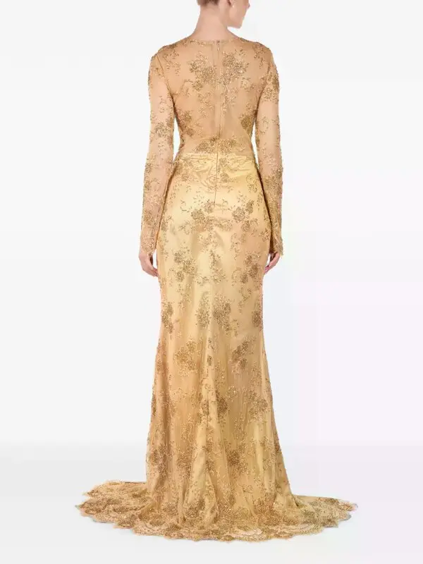 ANDREEA VENECIUC Aurelia Bead-embellished Lace-overlay Maxi Dress