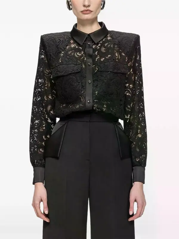 NISSA Satin Collar Lace Top