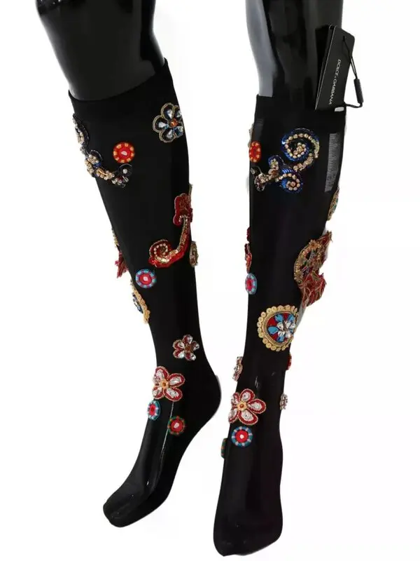 Dolce & Gabbana Carretto Crystal-embellished Socks - Black
