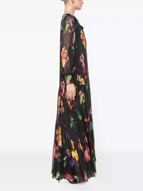 NISSA Printed Silk Maxi Dress