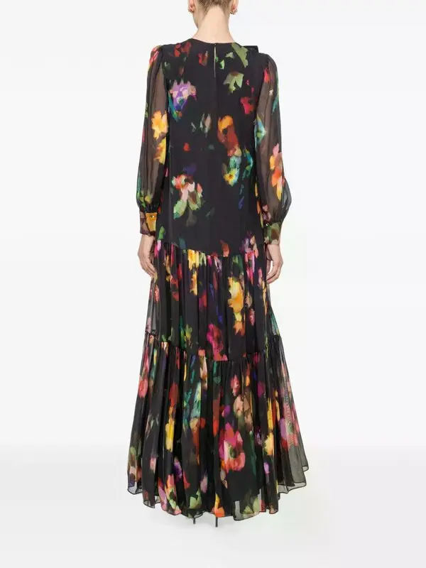 NISSA Printed Silk Maxi Dress