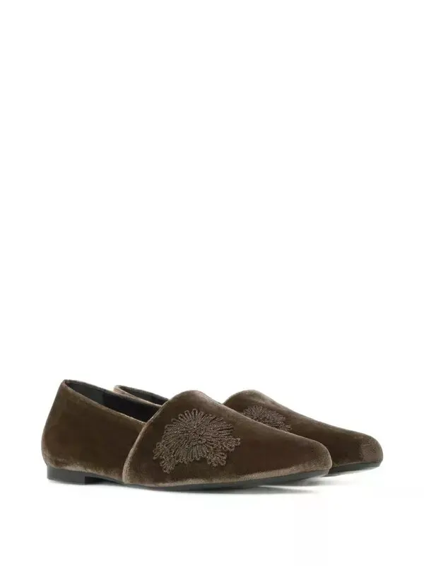CastaÑer Gisele Floral-embroidered Velvet Loafers