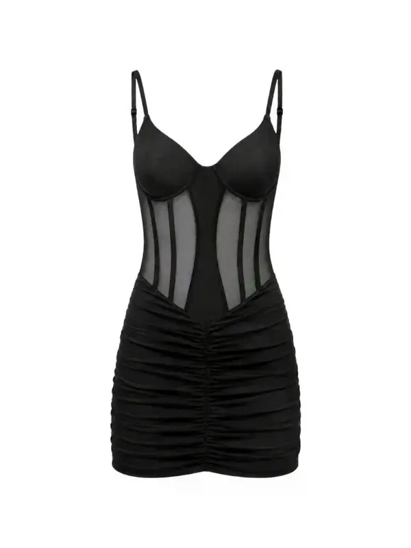 OW Sivara Mesh-panelled Ruched Mini Dress
