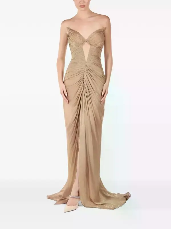 ANDREEA VENECIUC Champagne Glow Ruched Strapless Gown
