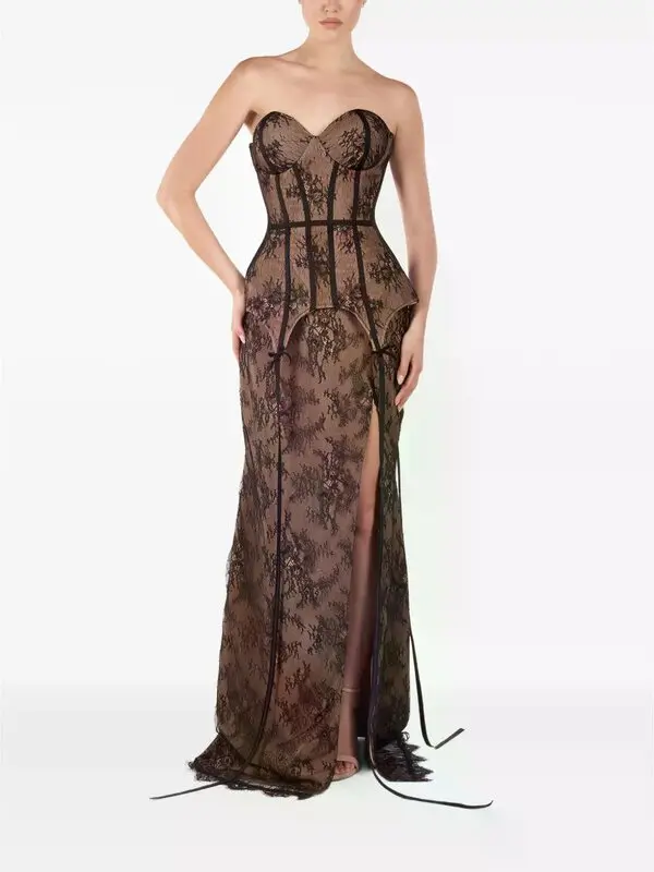 ANDREEA VENECIUC Isadora Lace-overlay Peplum Maxi Dress