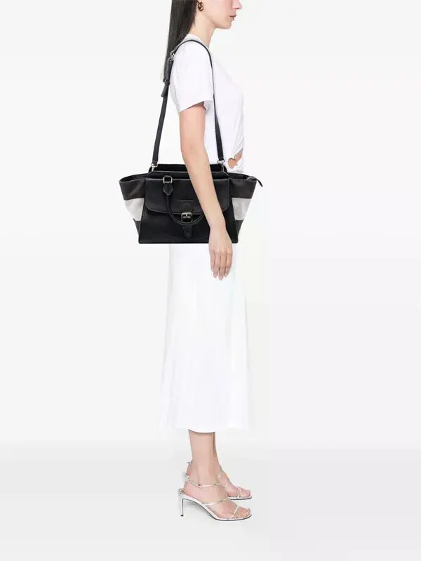Burberry 2000-2017 Leather And Mega Check Canvas Harcourt Satchel - Black