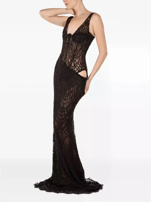 ANDREEA VENECIUC Noire Elise Bead-embellished Lace Maxi Dress