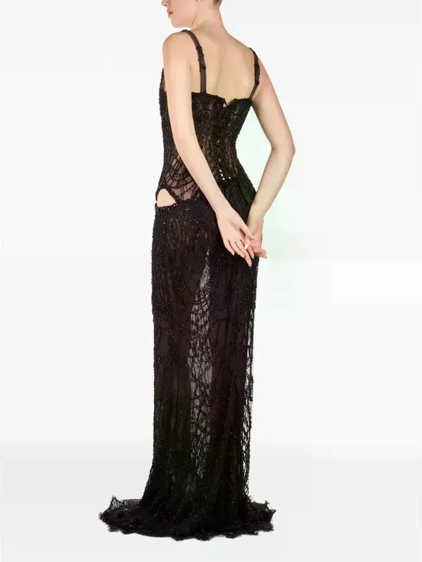ANDREEA VENECIUC Noire Elise Bead-embellished Lace Maxi Dress