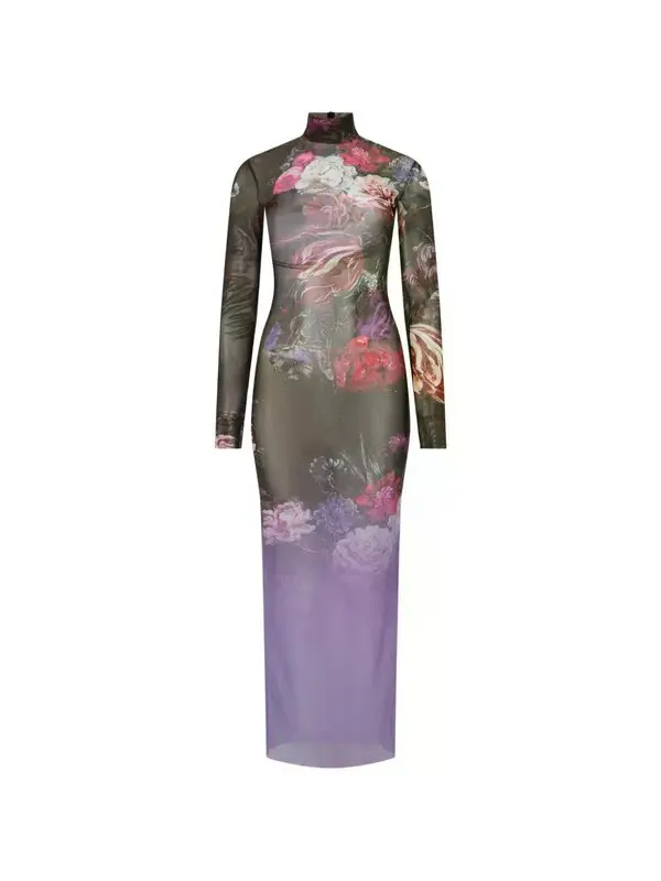 Roberto Cavalli Floral-print High-neck Maxi Dress - Black
