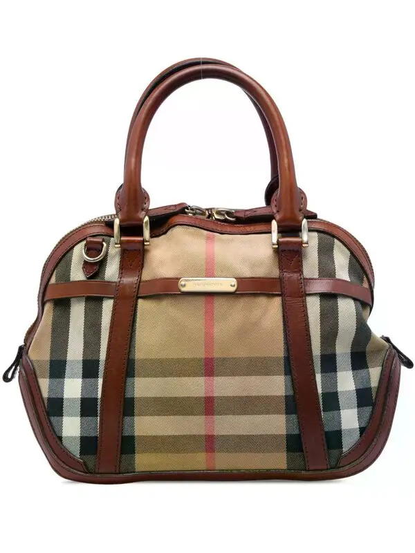 Burberry 2000-2017 Small Leather Trimmed House Check Canvas Bridle Orchard Satchel