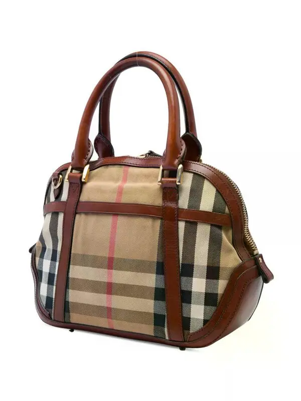 Burberry 2000-2017 Small Leather Trimmed House Check Canvas Bridle Orchard Satchel