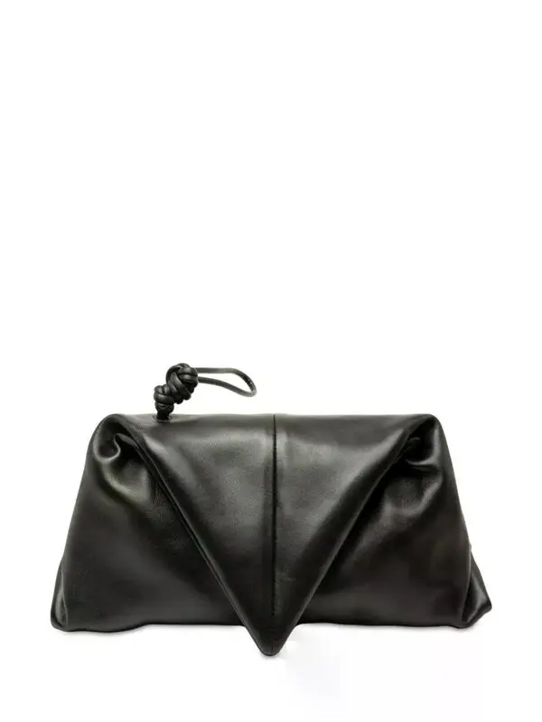 Bottega Veneta 2012-2026 Lambskin Trine Fold Over Clutch Bag - Black