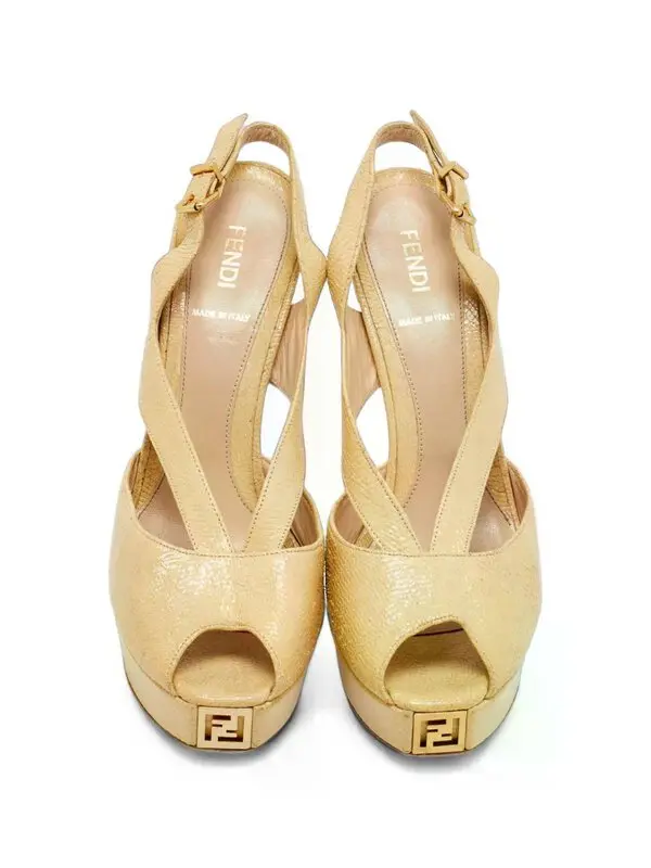 Fendi Embossed-leather Slingback Platform Sandals