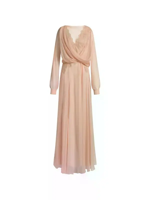 Alberta Ferretti Lace-trimmed Draped Maxi Dress - Pink
