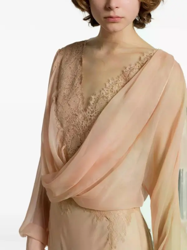 Alberta Ferretti Lace-trimmed Draped Maxi Dress