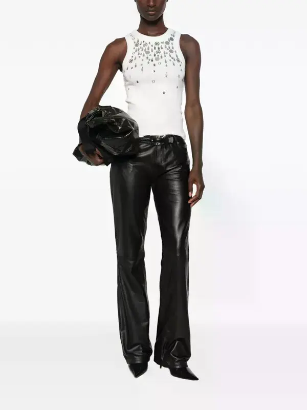 DES_PHEMMES Embellished Ribbed Tank Top - White
