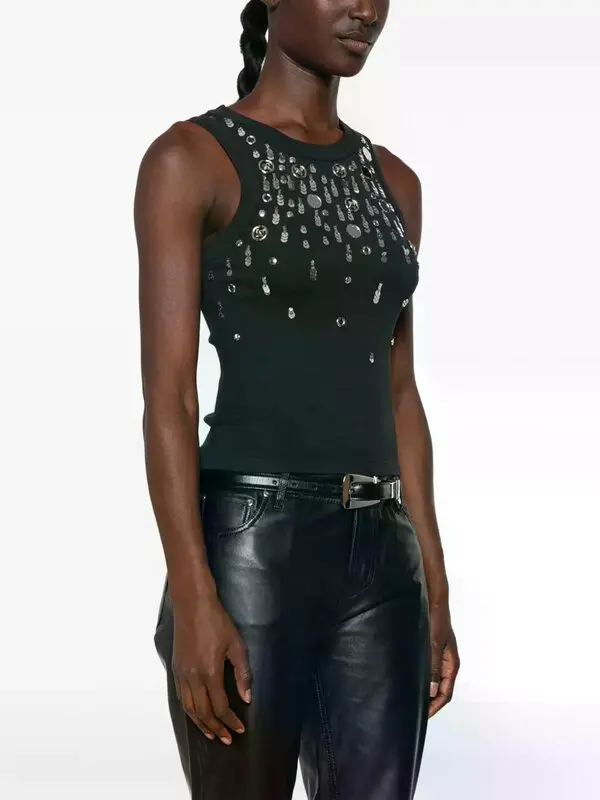 DES_PHEMMES Embellished Ribbed Tank Top - Black