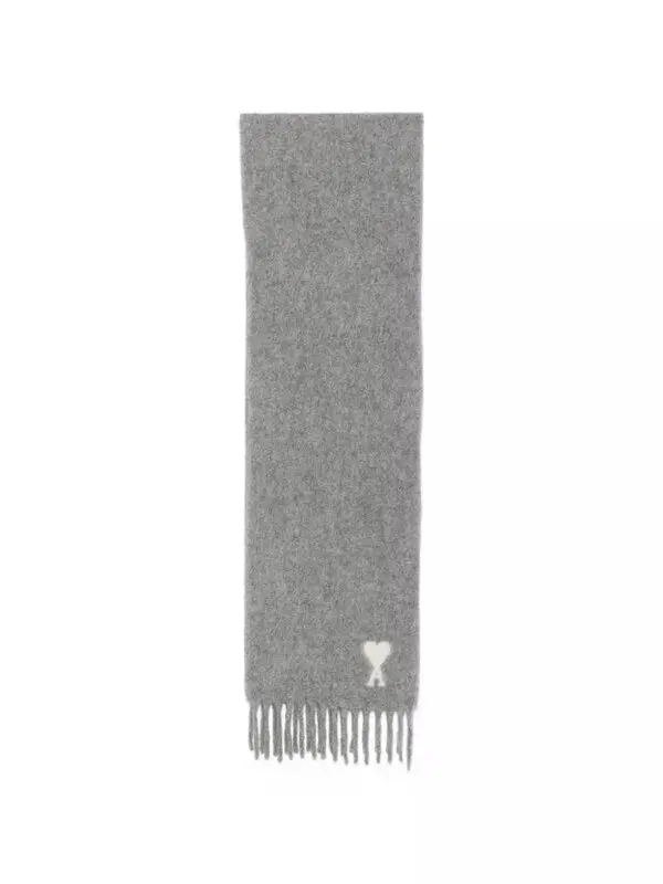 AMI Paris Cœur Fringed Scarf - Grey