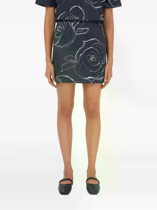 Marni Aurora Floral-print Skirt - Blue