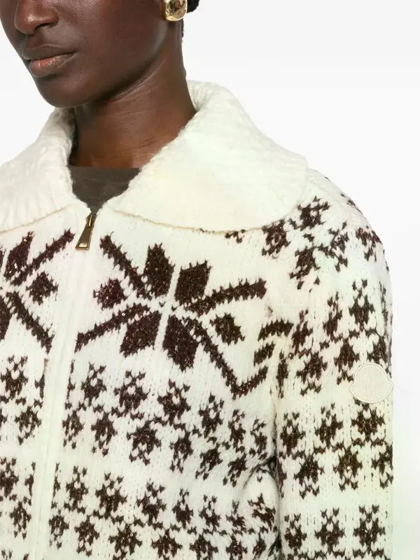Moncler Jacquard Sequin Zip-up Cardigan - Neutrals