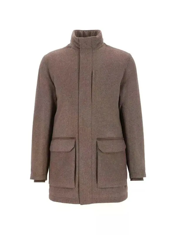 Corneliani High-neck Single-breasted Coat - Neutrals