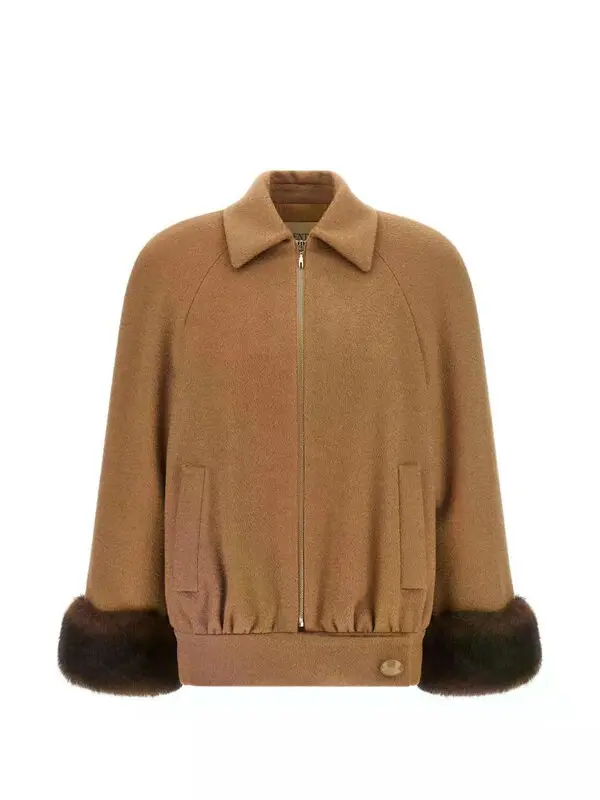 Valentino Garavani Fur-cuff Camel Hair Jacket