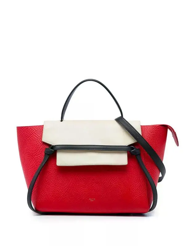 Celine 2015 Mini Tricolor Grained Calfskin Belt Bag Satchel - Red