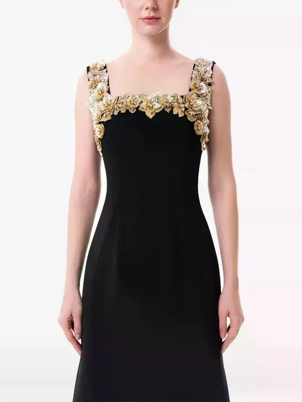 DINA MELWANI Floral-appliqué Square-neck Maxi Dress
