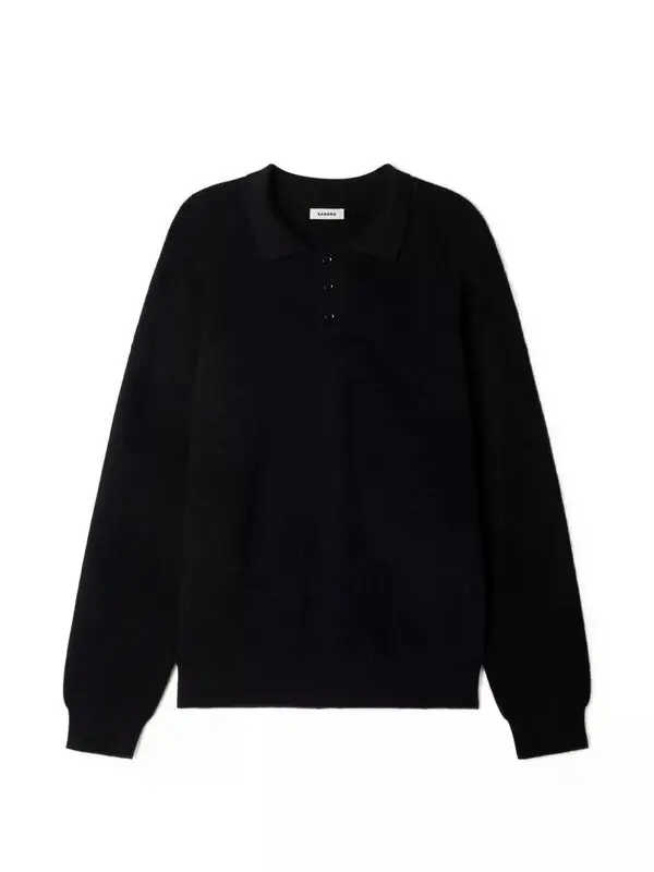 Sandro Ribbed Alpaca Polo Shirt - Black