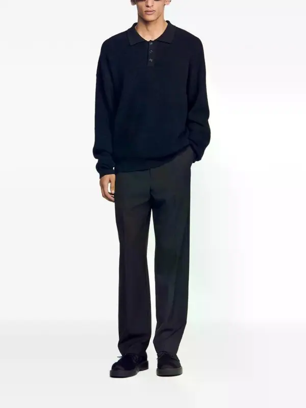Sandro Ribbed Alpaca Polo Shirt - Black