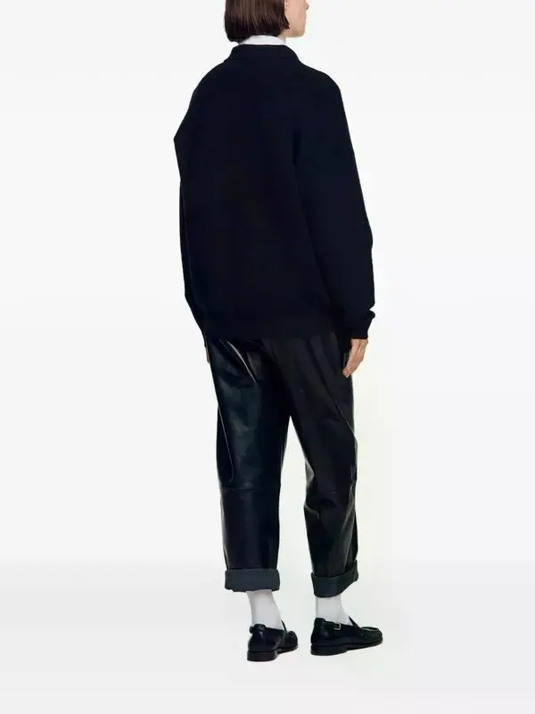 Sandro Ribbed Alpaca Polo Shirt - Black